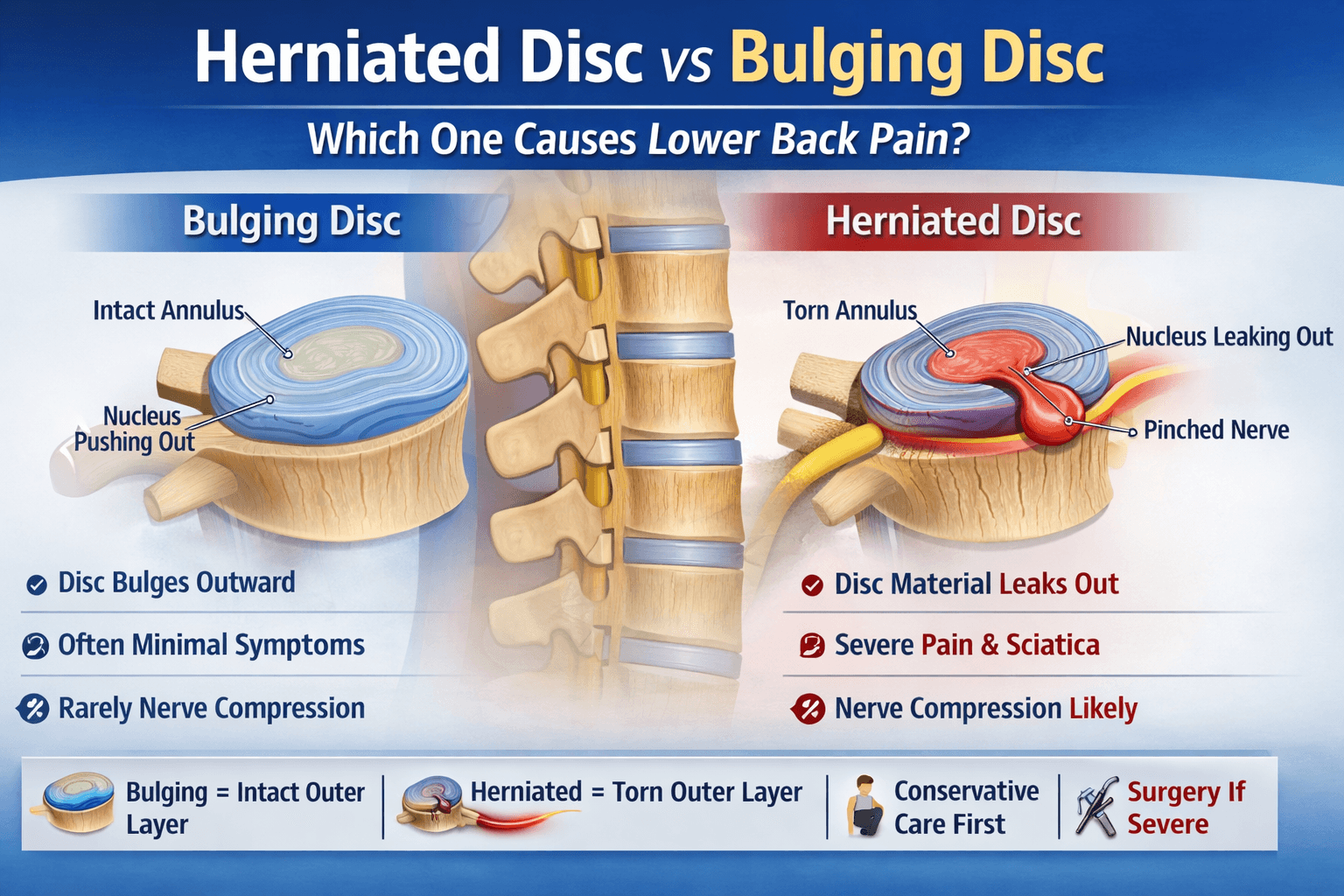 Herniated Disc vs Bulging Disc : 13 Powerful Differences & Lower Back ...